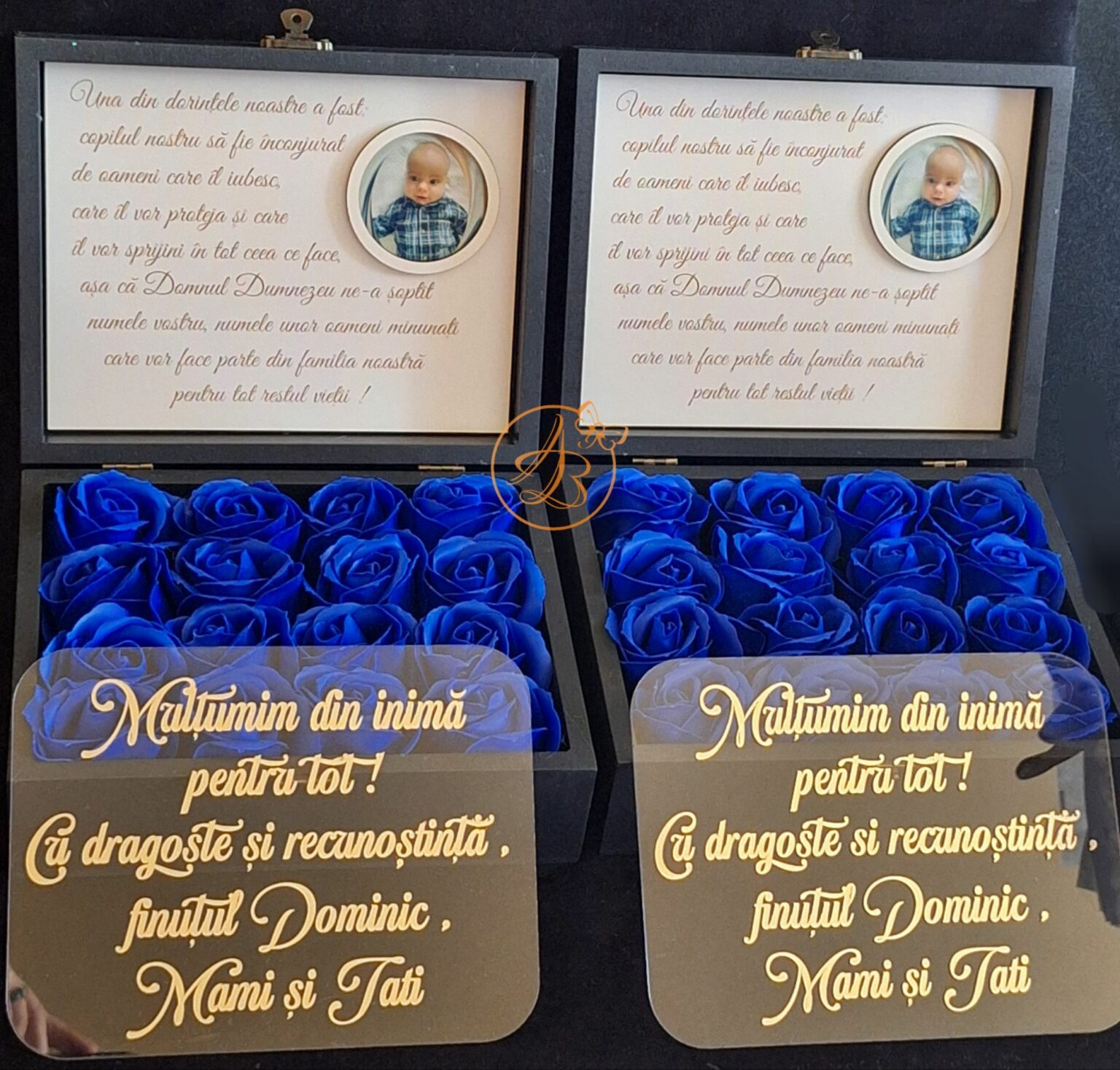 Cutie cu poza, flori si placa plexiglass, pentru nasi – Art Butik